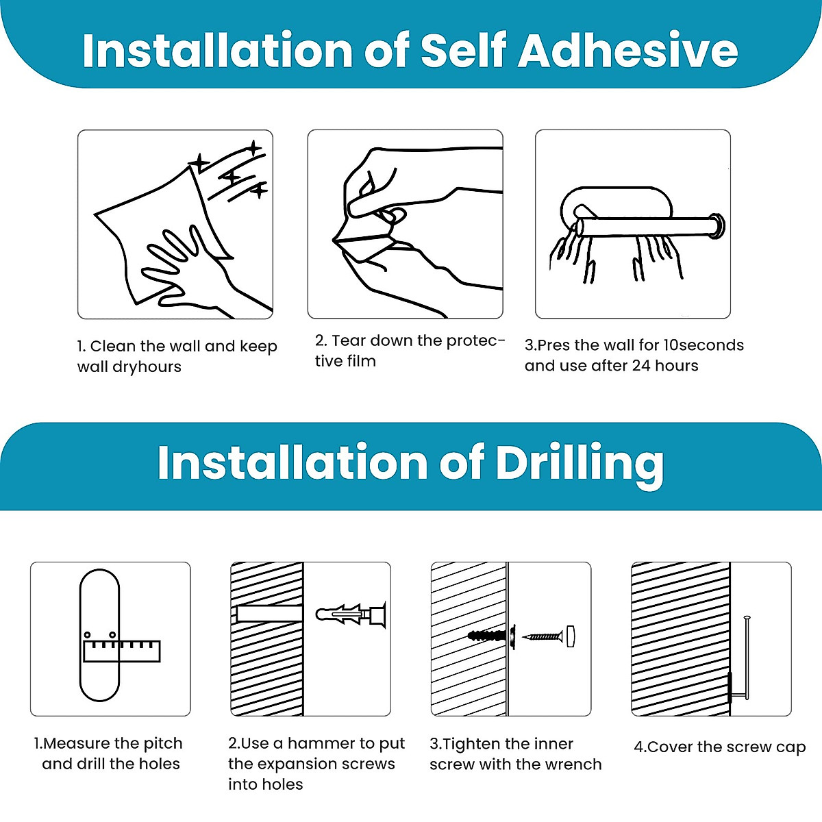 Paper Towel Holder Under Cabinet, Kitchen Paper Towel Holder Wall Mount, Self Adhesive Paper Towel Roll Holder SUS304 Stainless Steel Paper Towel Bar Paper Towel Rack - Black