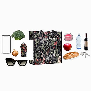 Signare Black Floral Shoulder Tote Shopping Bag with Sunflower Poppy Dragonfly Butterfly (SHOP-MGDBK)