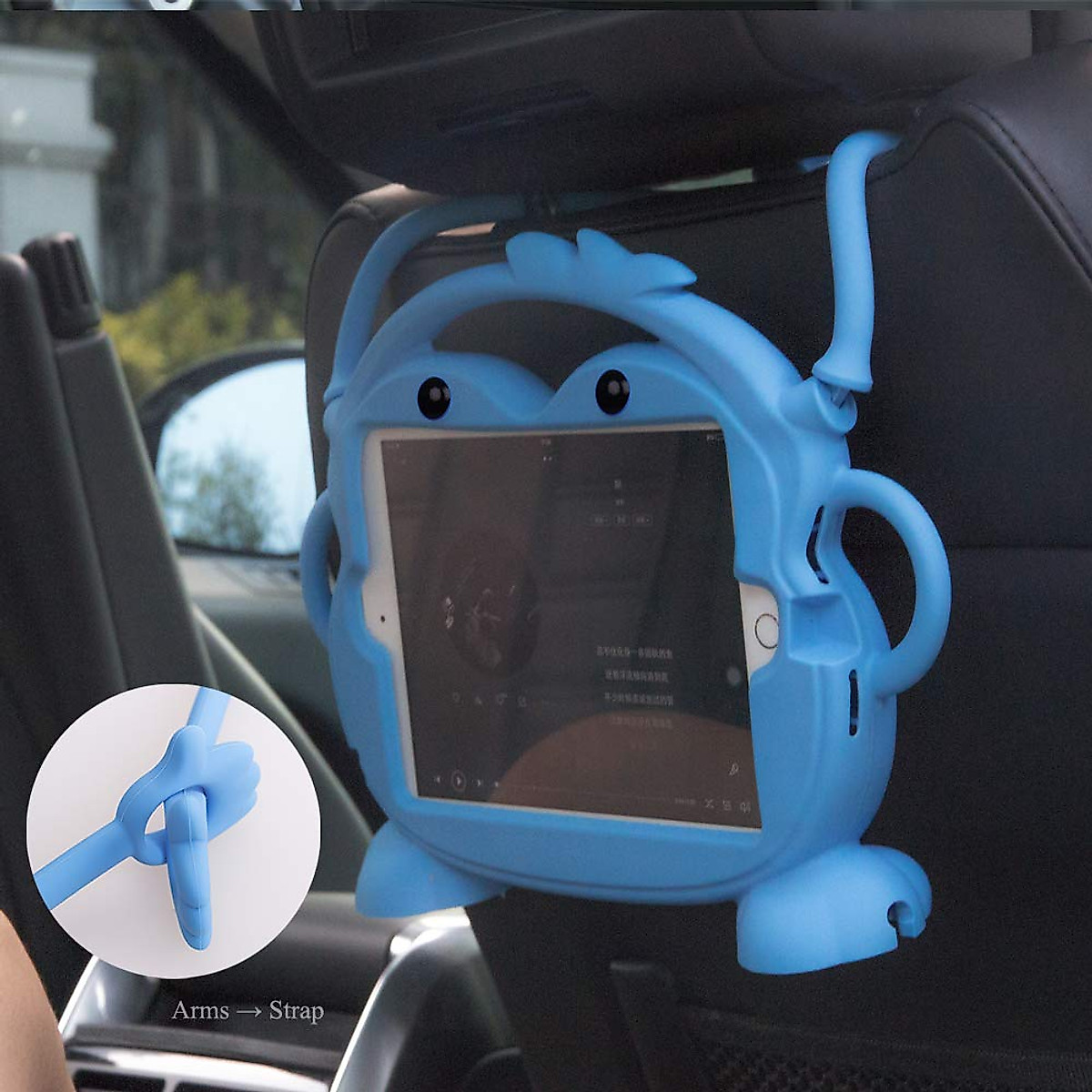 Kids Case for Samsung Galaxy Tab A/3/3 Lite/4 7.0 inch Tablet - CHINFAI [Double-Faced Monkey Series] Shock Proof Silicone Handle Stand Protective Cover for Samsung 7" Tablet (Blue)