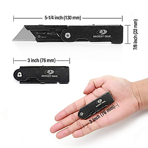 MOSSY OAK 2-pack Folding Pocket Utility Knife Set, Quick Change Box Cutter with Frame Lock, EDC Foldable Razor Knife with Belt Clip, Stone Washed