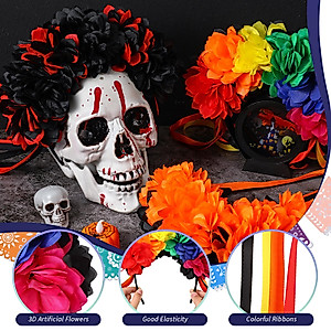 Riceshoot 3 Pcs Halloween Flower Headband Day of the Dead Floral Headband Mexican Flower Crown Headband Halloween Festival Wedding Headband for Women Girls Halloween Masquerade Bridal Party Dress up