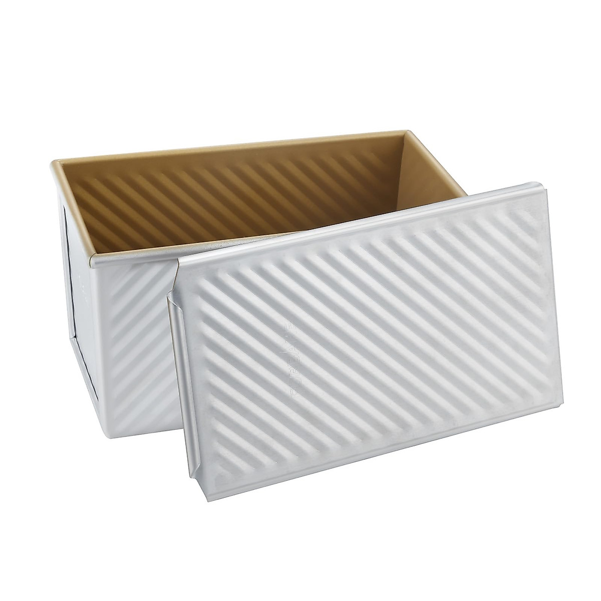 Marimer FOR BAKE Non-Stick Pullman Loaf Pan with Cover - 450g Golden Aluminum Alloy Bread Box for Perfect Toasts - 1lb Dough Capacity - Bake Like a Pro!