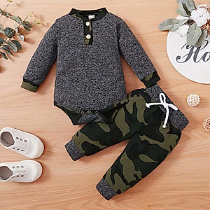 6-12 Months Boy Clothes Toddler Infant Boys Girls Outfit Long Sleeve Plaid Tops + Pants Outfit Set 2Pcs, Camouflage Outfit 6-12 Months/90cm
