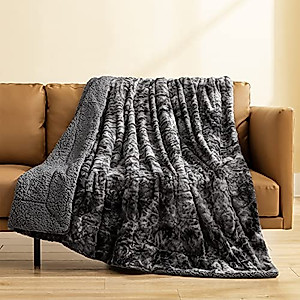 joybest Faux Fur Throw Blanket for Couch, Tie-Dye Reversible Fuzzy Blankets, 50x60 Inches Soft Sherpa Blanket for Sofa and Bed