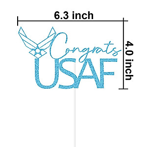 MFULHUBA Congrats USAF Cake Topper, Air Force/Army/Military Theme Retirement/Graduation Party Decoration, Airmen/Soldier Veteran's Day Cake Decors, Blue Glitter