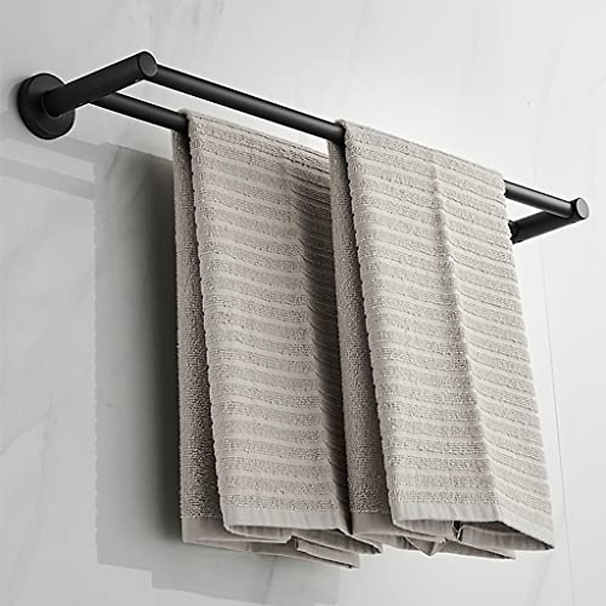 Bath Towel Bar Black Bathroom Towel Rack, Punch-Free Bathroom Rack, Stainless Steel Hand-Washing Towel Bar Double-Layer Household Towel Holder (Color : Elegant Black 40cm)