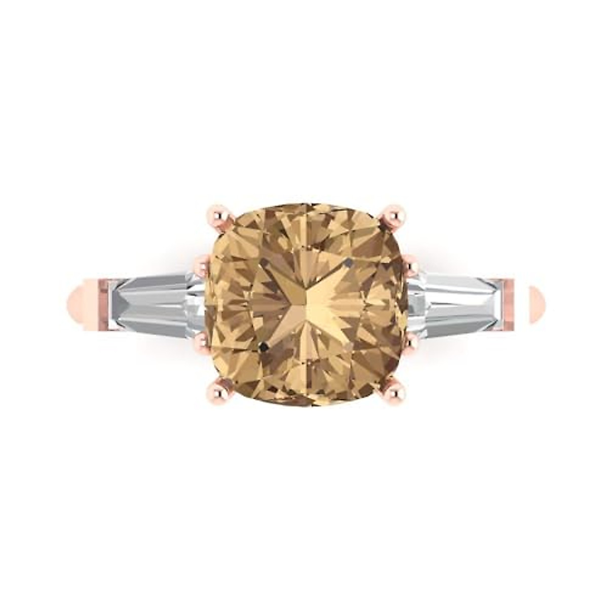 Clara Pucci 3.50ct Cushion cut 3 stone Solitaire Champagne Simulated Diamond Engagement Anniversary Bridal Ring 18K Rose Gold 10.5