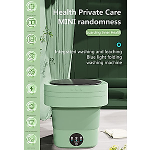 Portable Washing Machine Mini Washer with Drain Basket, Foldable Small Washer Deep Cleaning for Underwear, Socks, Baby Clothes, Travel, Camping, RV, Dorm, Apartment (Purple+Blue Light)