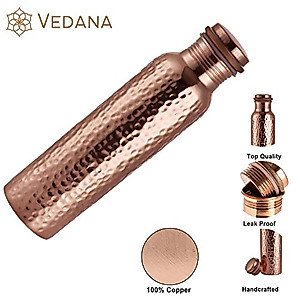 VEDANA Premium Hammered Ayurvedic Pure Copper Water Bottle | Leak Proof 1 Liter Copper Vessel for Drinking Water | Great Water Bottle for Sports, Yoga & Everyday Use