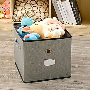 Furnhome Fabric Storage Cubes Bins with Labels, Foldable Storage Cubes with Handles, Washable Cube Storage Bins 13 x 13, Square Storage Bins for Cube Organizer for Shelf, Bedroom, Closet-set of 2, Beige