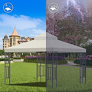 Sumfaller 10x10 FT Gazebo Replacement Canopy Top Cover Double Tiered Canopy Top Cover for Patio Garden Outdoor BBQ Roof Cover Grill Shelter (Beige)