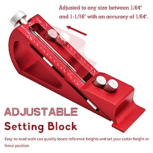 Adjustable Setup Block Height Gauge, Kingson Aluminum Precision Woodworking Tools for Router and Table Saw Accessories, 1/64" up to 1-1/16" Range, Quick-adjustment and Locked-in Precision
