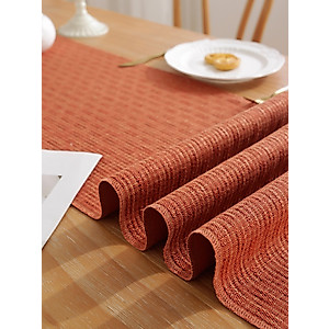 JIALE Fall Table Runner, Rustic Farmhouse Table Runners with Tassels 72 Inches Long, Boho Cotton Linen Table Runner for Table Decor, Holiday Party and Wedding, 13x72 Inches, Orange