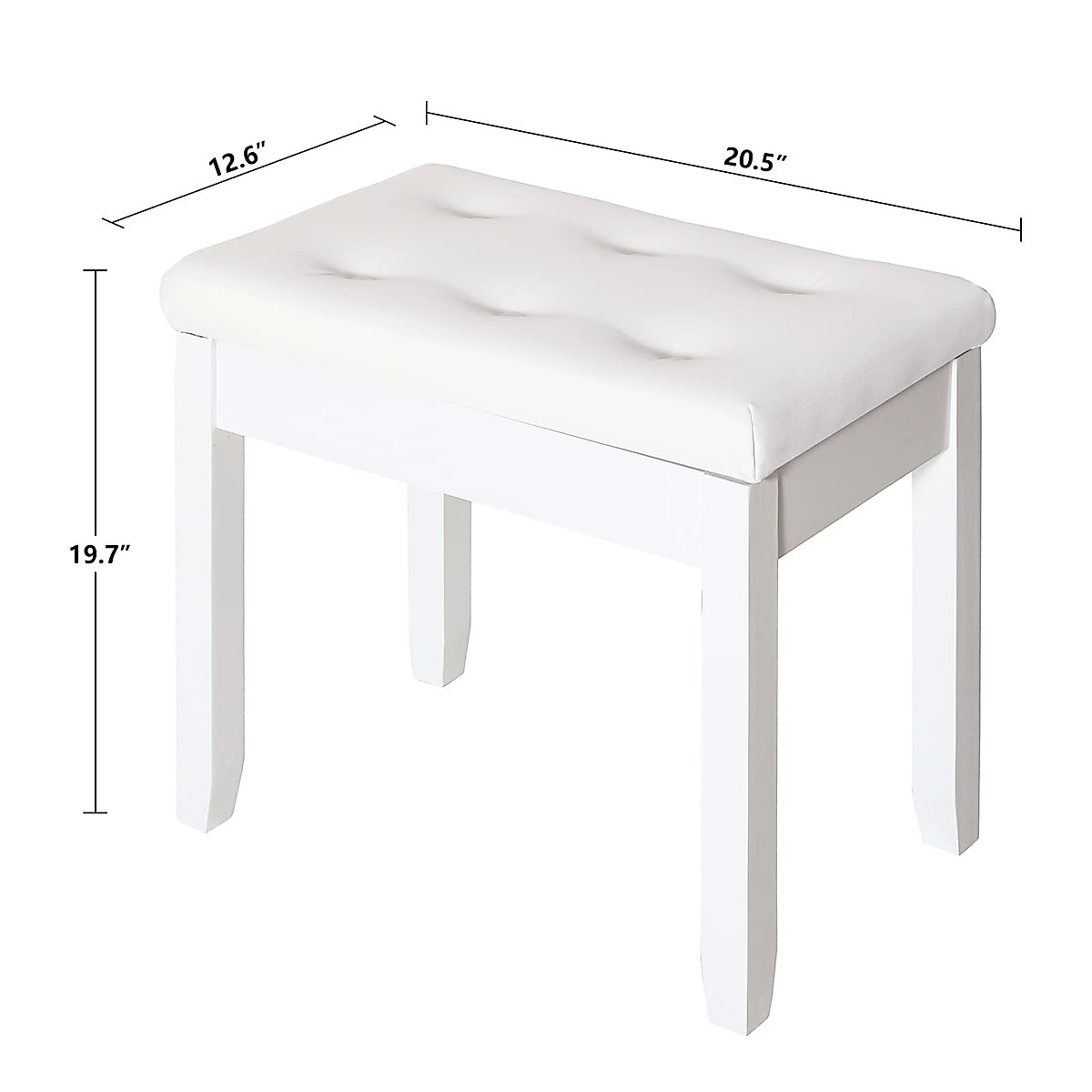 Iwell Piano Bench with Padded Cushion and Storage Compartment for Music Books, Keyboard Bench, Vanity Stool Chair with Solid Wood Leg, 20.5" L x 12.6" W x 19.7" H, White