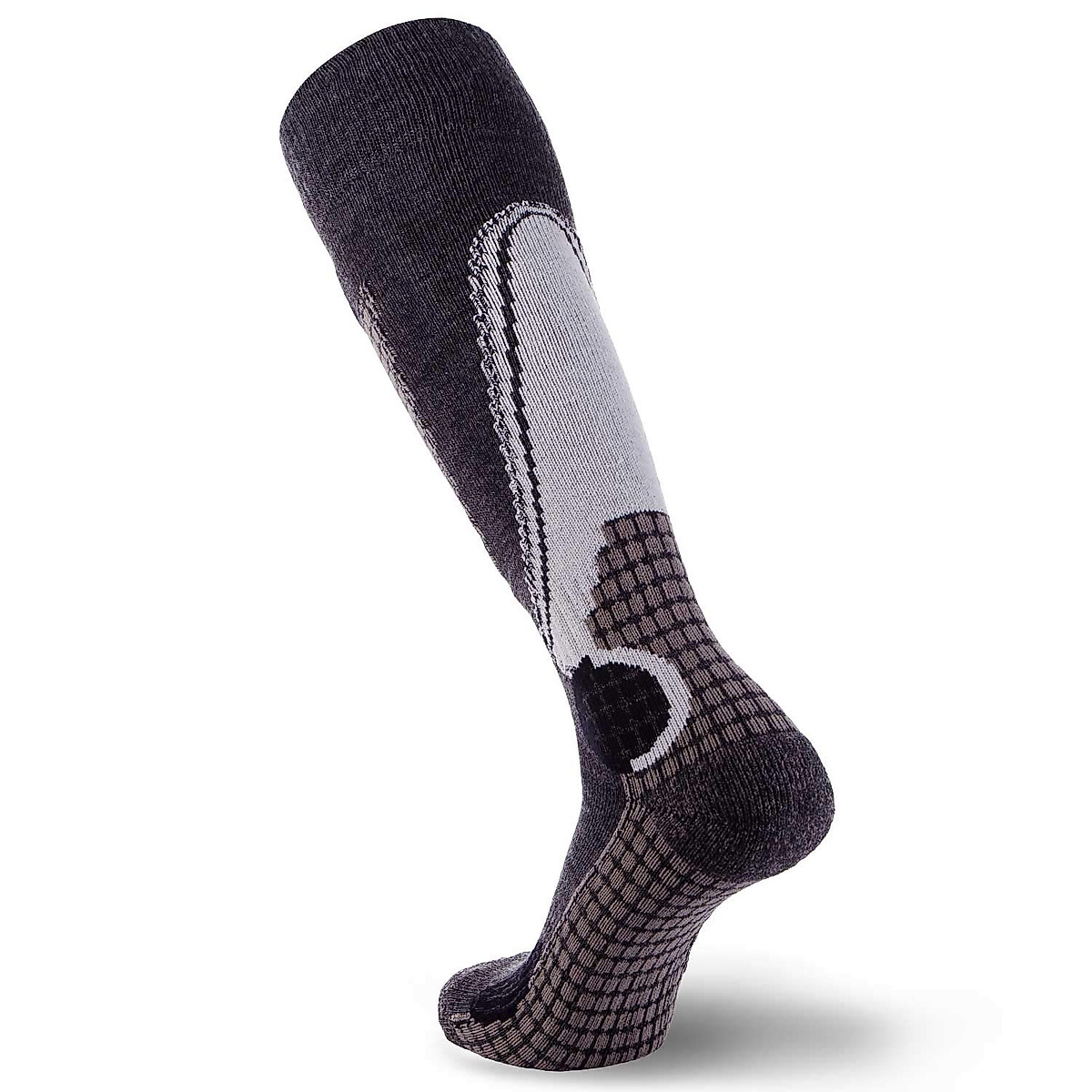 Pure Athlete High Performance Wool Ski Socks - Thermal Warm Merino Wool OTC Sock, Men Women (1 Pair - Black/Grey/Silver, X-Large)