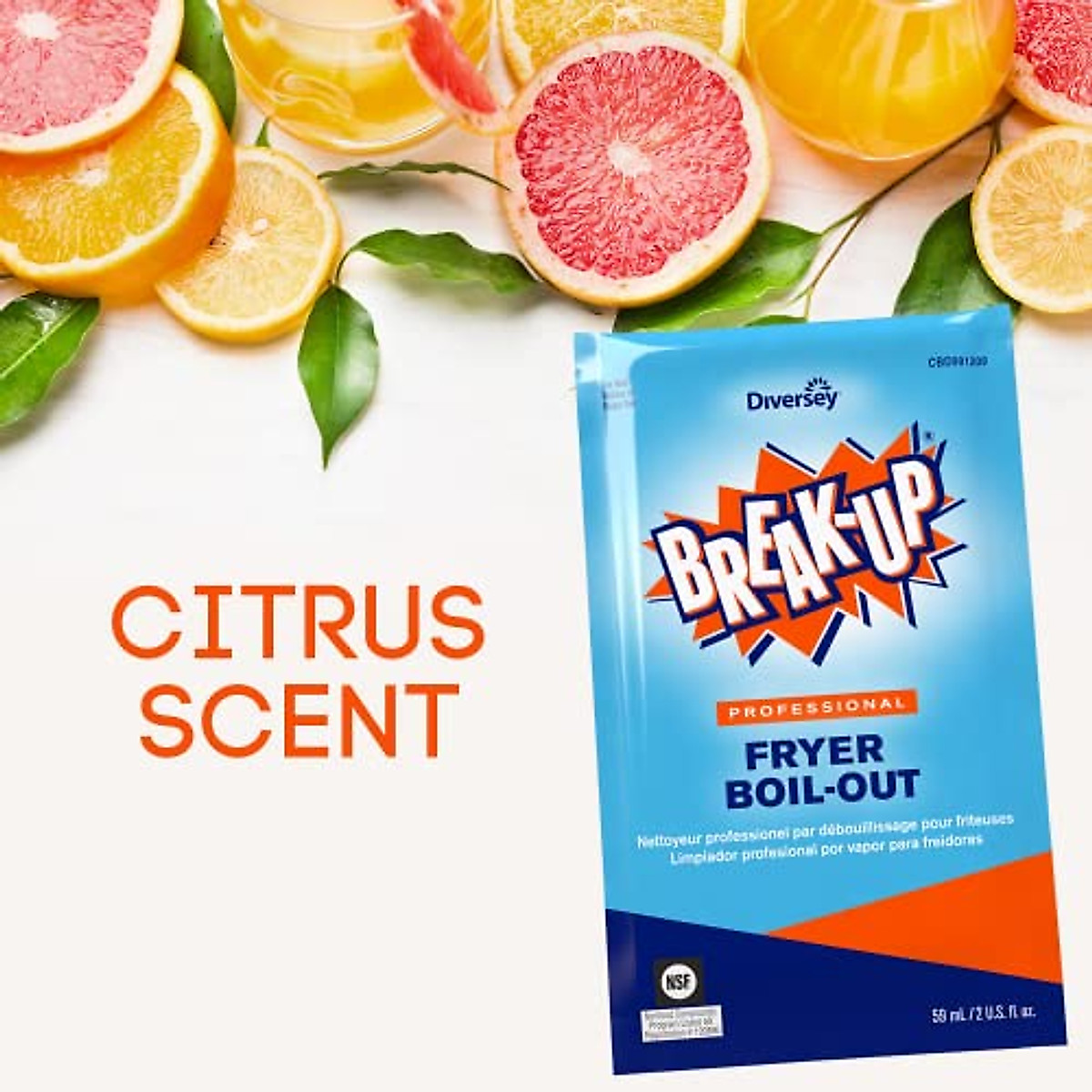 Diversey CBD991209 Break-Up Professional Fryer Boil-Out, Food Grade Degreaser & Cleans Deep Fryers, Kettles, Grates & More, Citrus Scent, Concentrate Liquid, 2-Ounce Packets (Pack of 36)