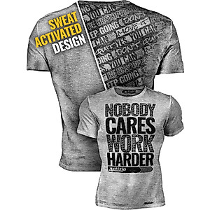 Actizio Men's Workout Shirt Cotton Fabric T-Shirt Short Sleeve Sweat Activated Motivational Exercise Gym Athletic Fit Moisture Wicking Fitness Shirt - Nobody Cares - Work Harder (Size XL)
