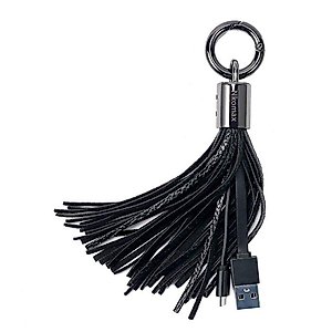 1 one enjoy Tassel Key Chain Charging Cable USB-C to USB-A Cable, Leather Tassel Key Chain Type C Cord for Galaxy S10,S9, Note 9,S8, LG V30 V20 G6 5, Pix.el 2,Hvawei P9,P8 Moto G7 G6 Z3(Black) (TasselNC1)