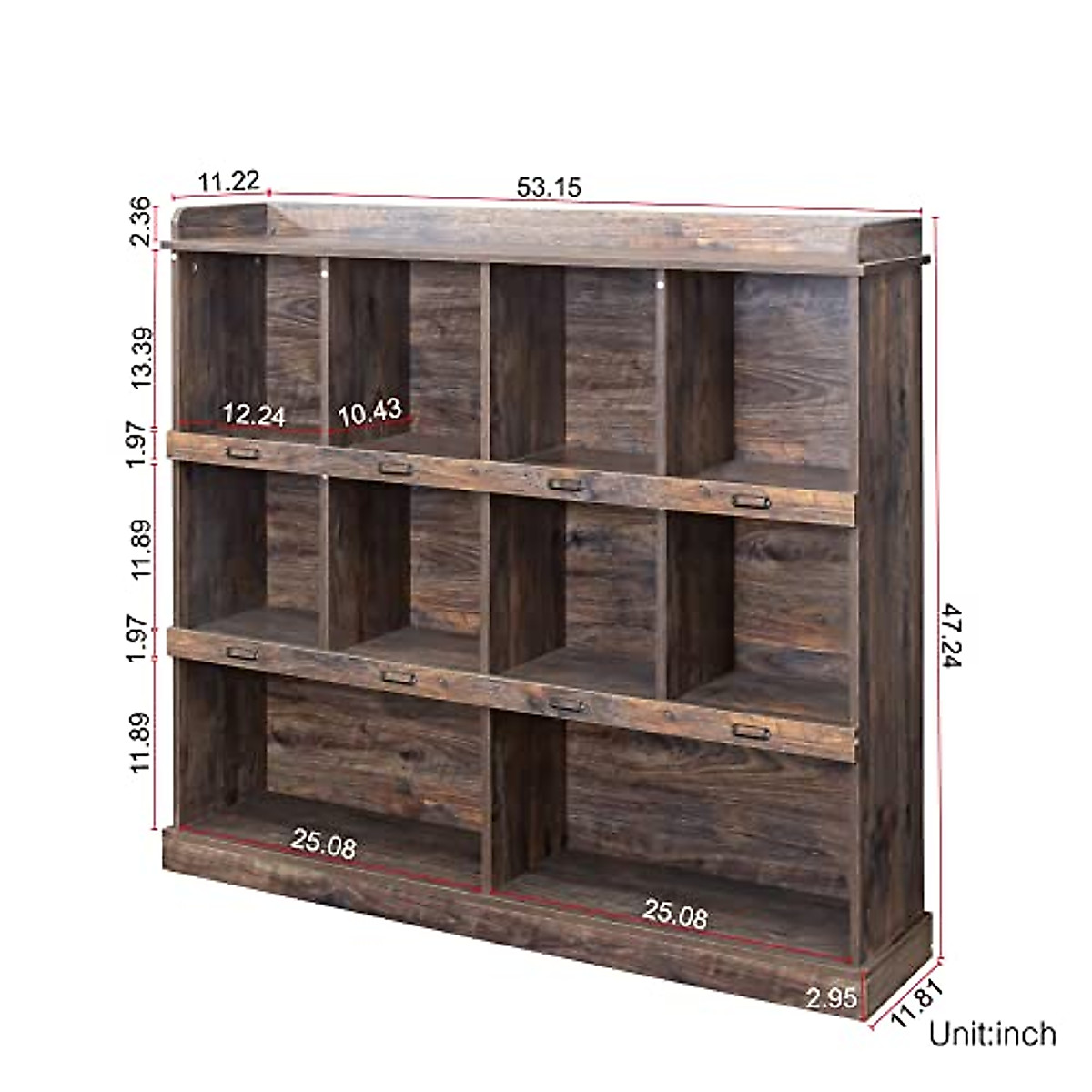 CreekT 10-Shelf Barrister Bookshelf for Bedroom, Tall Bookshelf for Living Room, Large Bookshelf for Bedroom, Open Bookshelf, Bookcase Shelf, Modern Bookshelf, Solid Wood Bookshelf, Cube Shelf