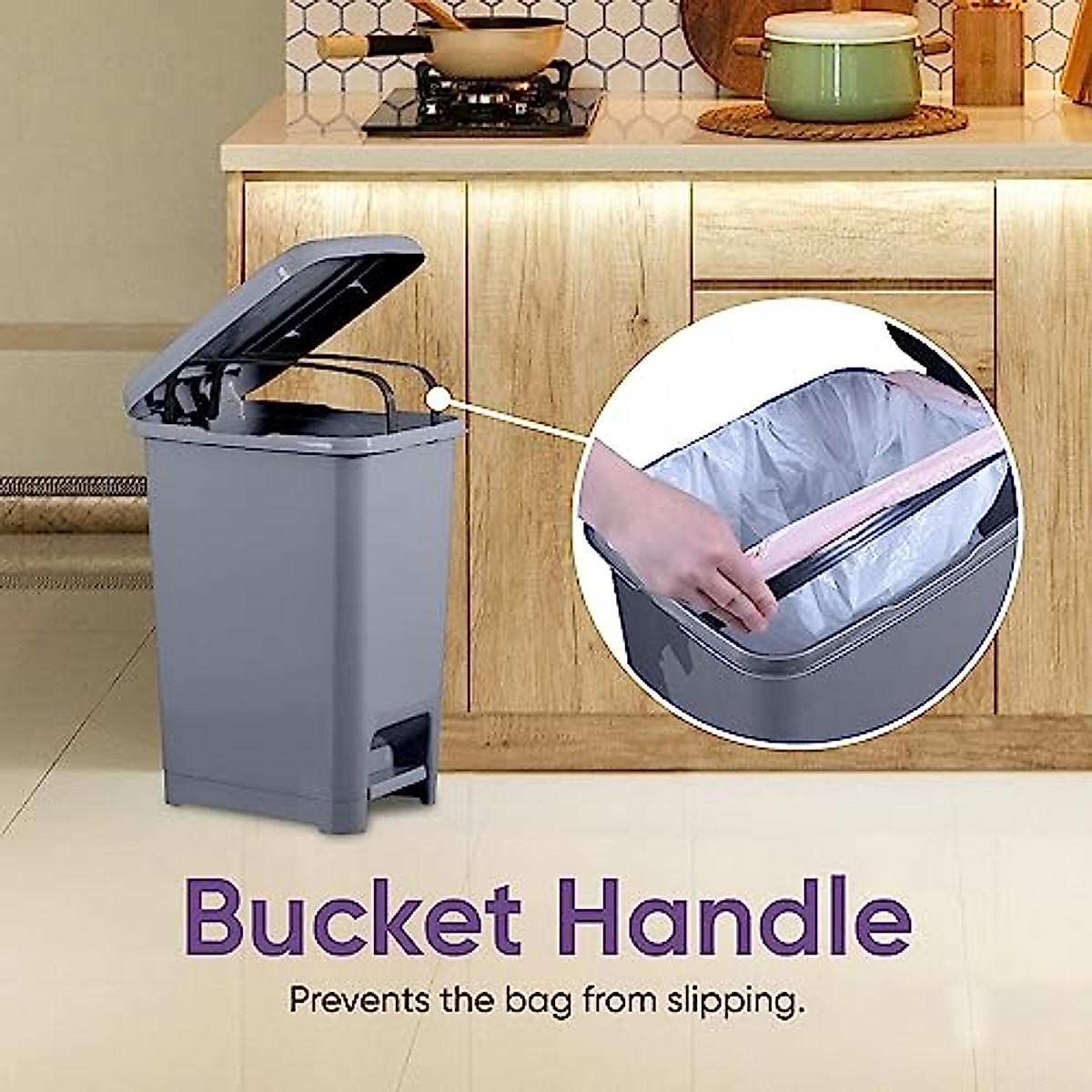 Superio Slim Trash Can with Foot Pedal – 10.5 Gallon Step-On Trash Can with Lid, Large Plastic Garbage Can, Trashcan for Bathroom, Kitchen, Office,Bedroom, Dorm Room, Patio, – Onyx Grey