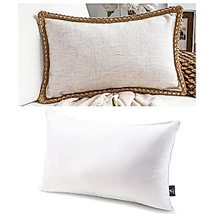 Phantoscope Bundles, Farmhouse Burlap Linen Trimmed Pillow Cover, Off White, 12 x 20 inches & Hypoallergenic Cotton Pillow Insert 12 x 20 inches