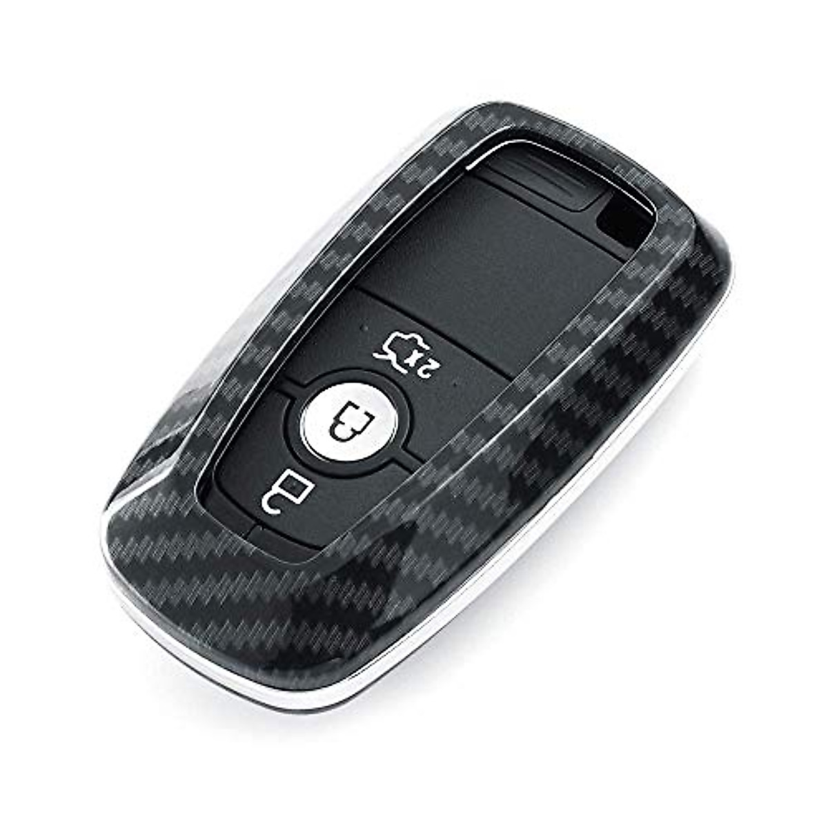 iJDMTOY Exact Fit Black Glossy Carbon Fiber Finish Key Fob Shell Compatible With Ford 2018-up Mustang F150 F250 Explorer Expedition Keyless Smart Key