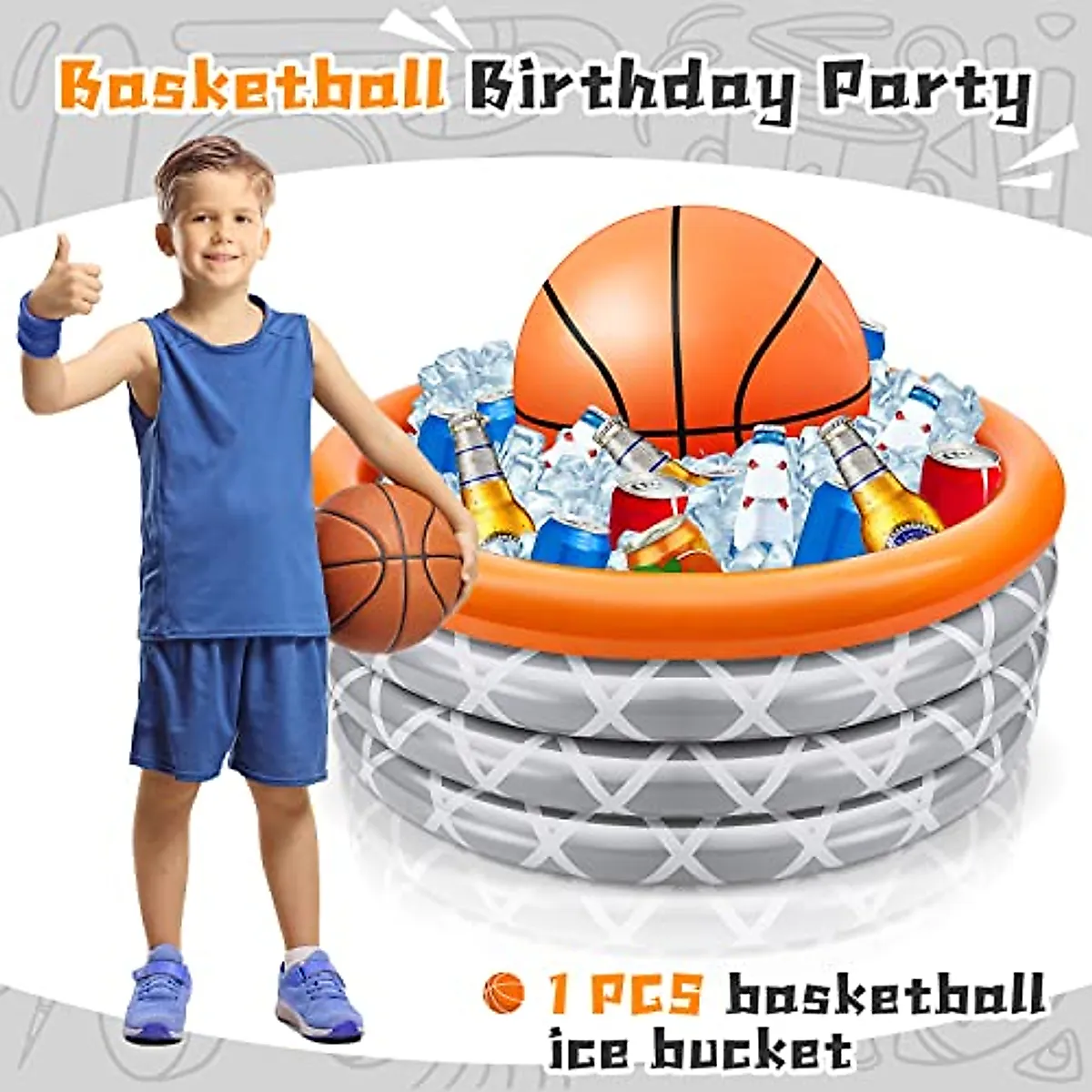 Honoson 1 Pcs Inflatable Cooler Inflatable Basketball Drink Cooler Inflatable Cooler for Parties Supplies Basketball Sports Themed Parties