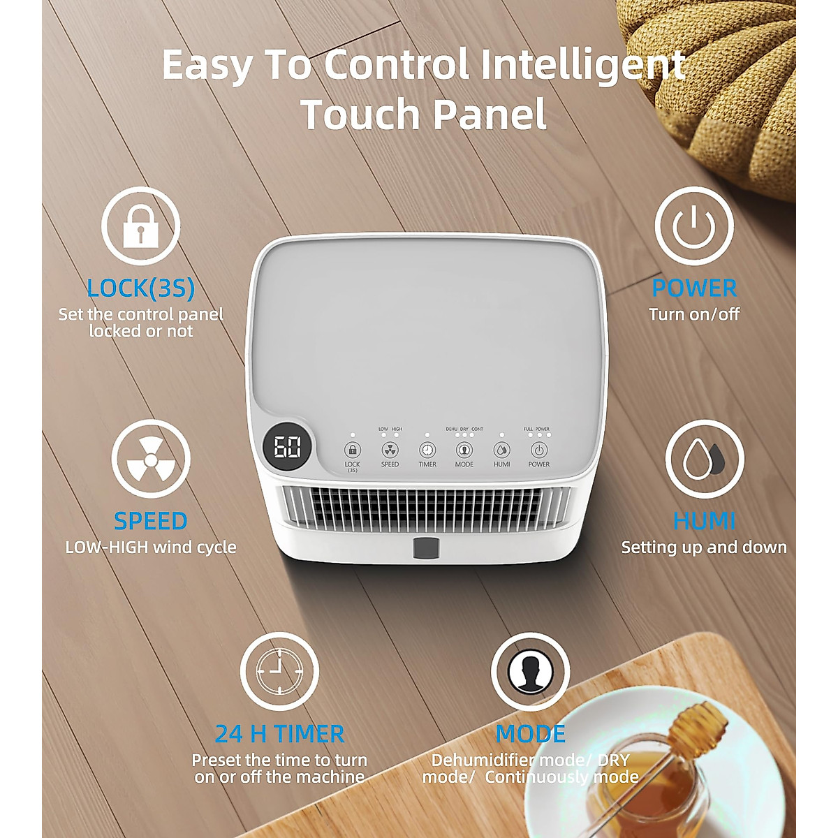 VEAGASO 2500 Sq. Ft Dehumidifier for Basement, 34 Pint Dehumidifiers For Home, Large Room, Auto Drain or Manual Drainage, Digital Control Panel, Auto Defrost, 24H Timer, Child Lock