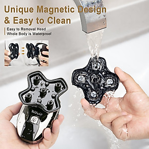 Detachable Head Shavers - Telfun Upgrade 5-in-1 Electric Head Shavers for Bald Men, 100% Waterproof Cordless Razor, Wet/Dry Shaving, 5 Dual Track Heads, Mess-Free Hair Capture (Black)