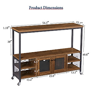 Tatub 54.3'' Wine Bar Cabinet for Liquor, Coffee Bar Cabinet Buffet Sideboard with Storage Compartment for Kitchen, Dining Room, Farmhouse(Hazelnut Brown)