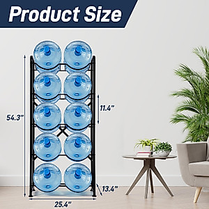 CZMY 5 Gallon Water Jug Holder, 5-Tier Reinforced Carbon Steel Water Bottle Storage Rack for 10 Bottles of Water Cooler Organizer for Office, Family, Garages, Restaurant, and Gym. Black