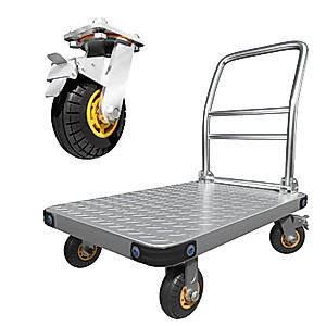 Heavy Duty Platform Truck Flat Moving Cart Hand Trucks,2000Lbs Steel Push Cart Dolly, 36 x 24in Large Flatbed with 5'' 360 Degree Swivel Wheels for Easy Storage