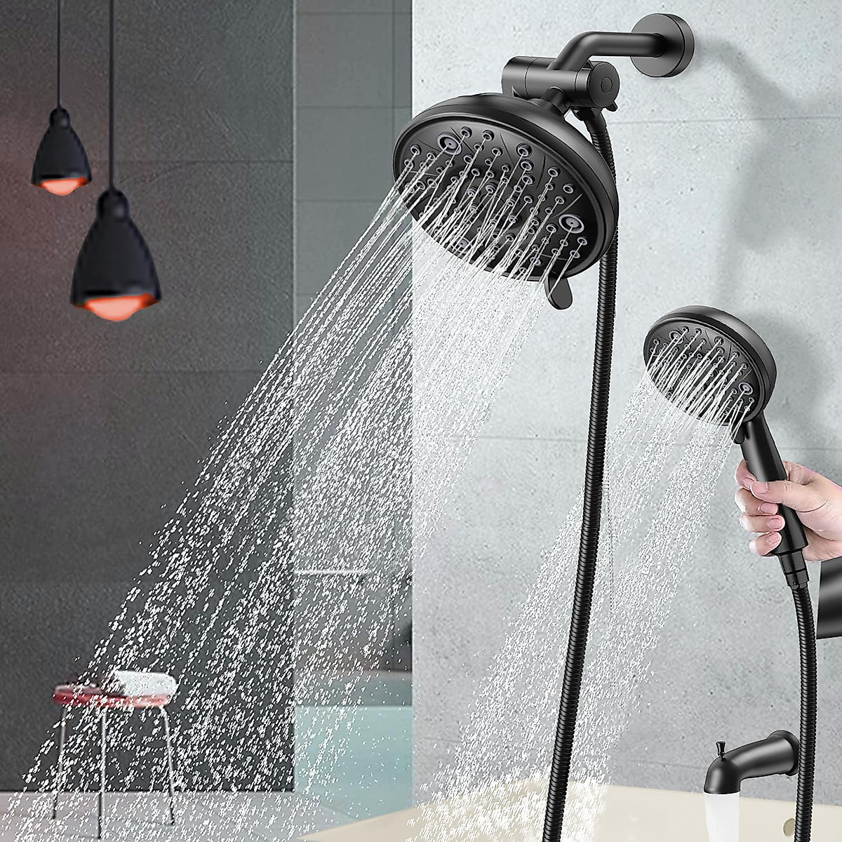 EMBATHER Tub and Shower Faucet Set, Dual Shower Head with Bathtub Faucet Set, Single-handle Control Shower Valve and Trim Kit, Matte Black