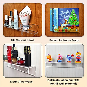 FOGOBO Vinyl Record Shelf Wall Mount, 6 Pack 12’’ Clear Acrylic Album Record Holder Display, Kids Bookshelf, Floating Wall Shelves for Bathroom, Bedroom, Living Room, Kitchen,Office