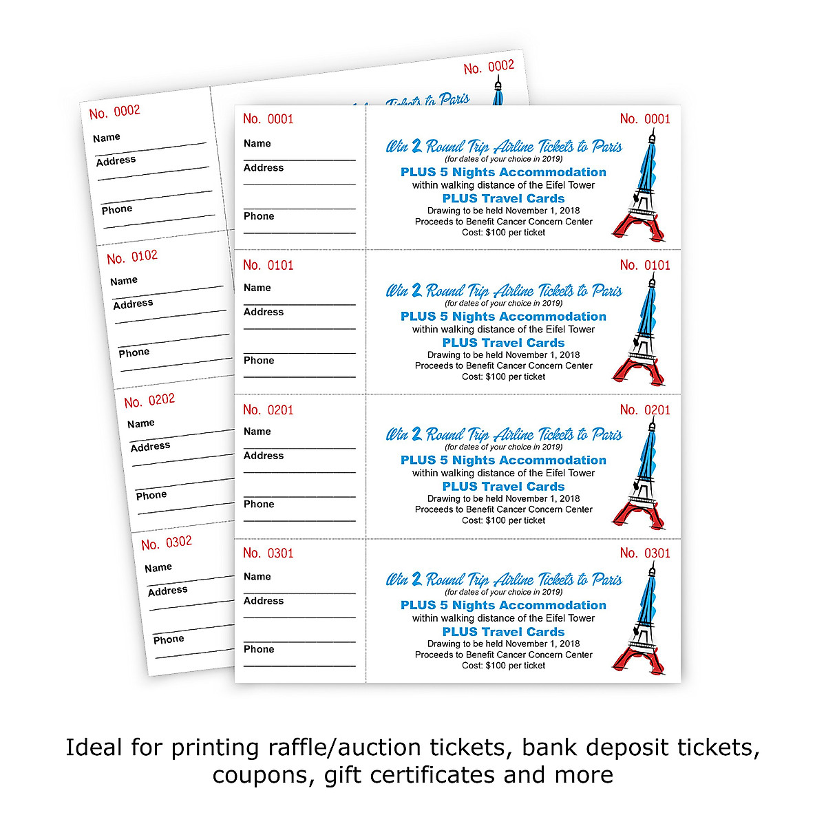 DocuGard Perforated Paper for Deposit Tickets, Raffle Tickets, and More, Tear-Away Stubs, 8.5 x 11, 24 lb, 4 Perfs, 500 Sheets, White (04289) (Pack of 5)