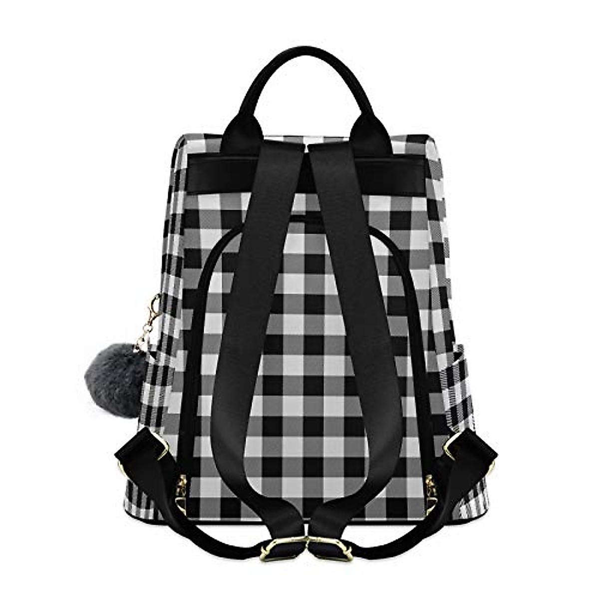 ALAZA Retro Black White Buffalo Plaid Backpack Purse for Women Anti Theft Fashion Back Pack Shoulder Bag