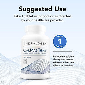 Theralogix CalMag Thins Calcium & Magnesium Supplement - Bone Support Supplement for Women & Men - Contains 200 mg of Calcium and 50 mg of Magnesium - NSF Certified - 360 Tablets