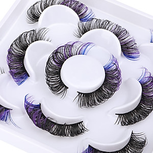 wiwoseo False Eyelashes Russian Strip Lashes Colorful Faux Mink Lashes Wispy Fluffy 20MM 3D Effect Fake Eyelashes 5 Pairs Pack