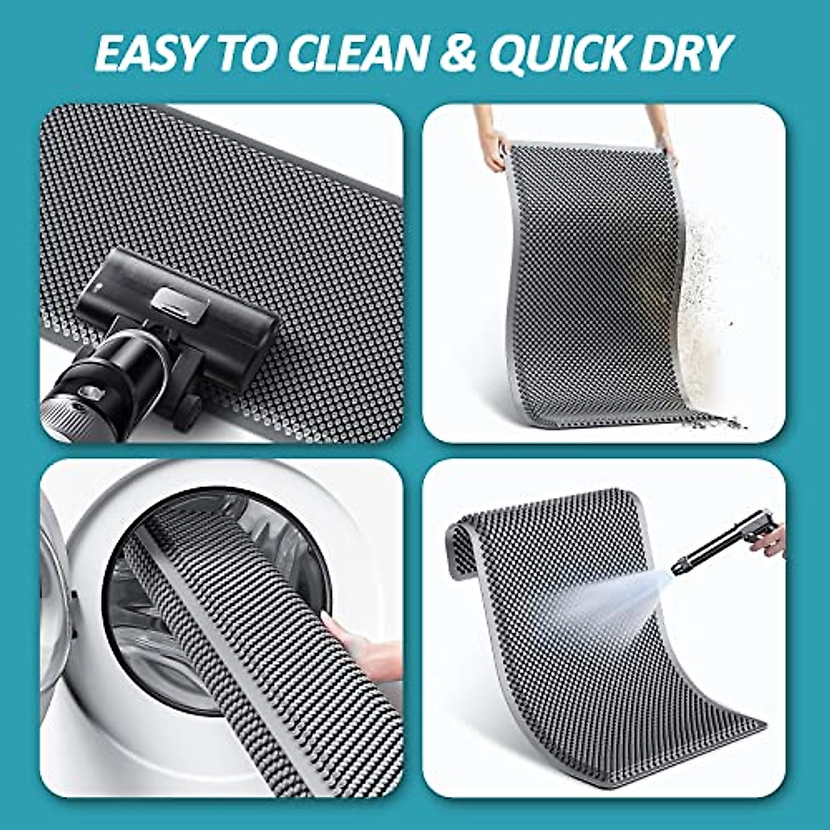 Hreasky Silicone Indoor Door Mat - Quick Dry, Strong Suction& Machine Washable Floor Mat, Low Profile for Home Entrance, Garage, Patio, 17"x 30" (Gray)