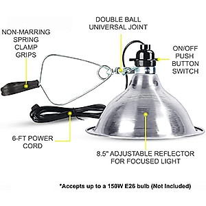 Simple Deluxe 150W Reptile Heat Bulb and 8.5 inch Clamp Light, 40-108℉ Digital Thermostat Controller and Thermometer Included, for Amphibian Pet & Incubating Chicken, Silver