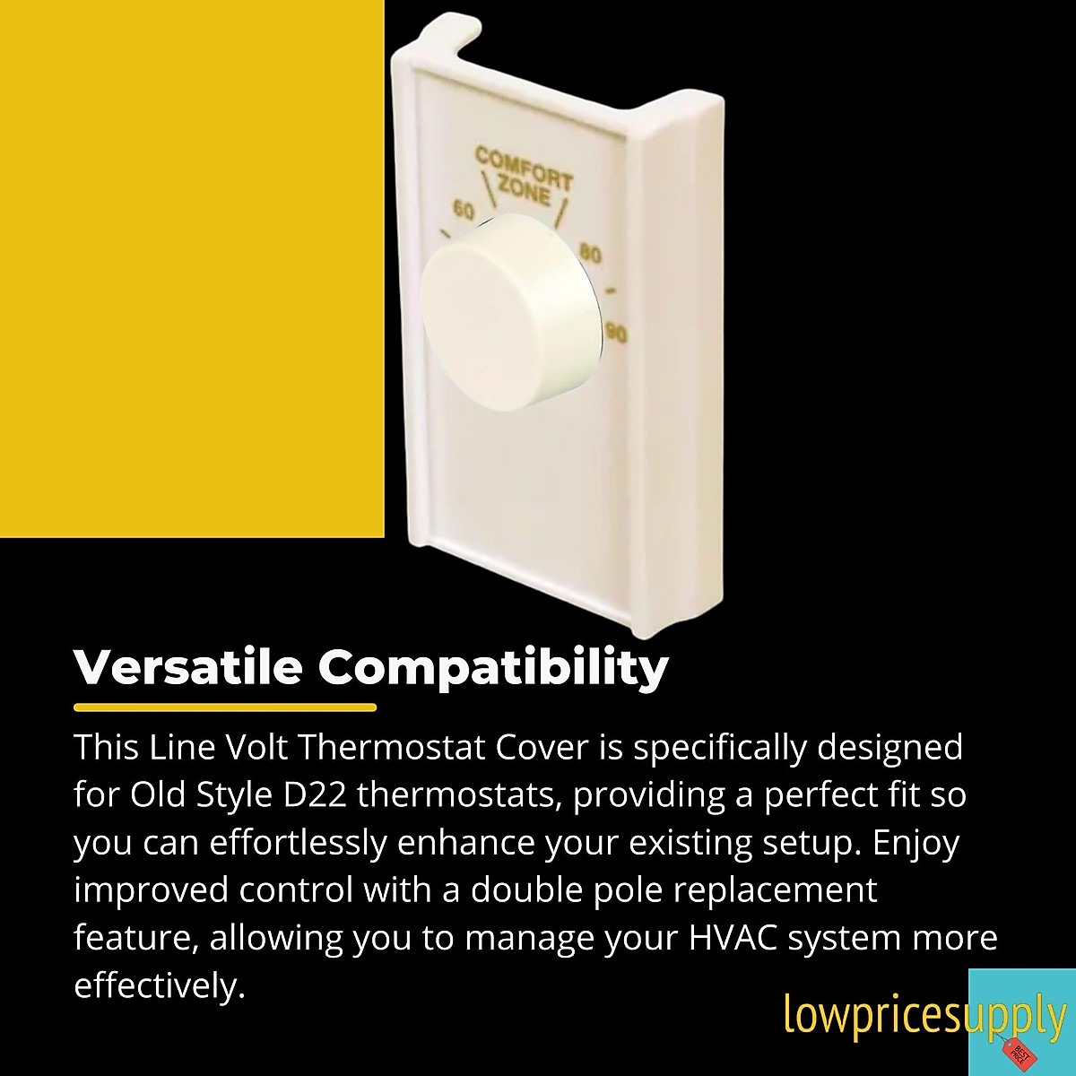 Ivory Single Pole Line Volt Thermostat Cover w/Line Volt Thermostat Knob Set - Replacement for Old Style S22 and D22 Thermostats - Easy to Install - Durable and Stylish