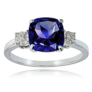 Ice Gems Sterling Silver Created Blue Sapphire and Cushion-cut Ring, Size 8
