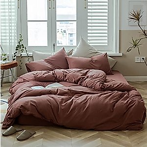 DONEUS Brick Red Duvet Cover Queen Size, 100% Jersey Knit Duvet Cover Set Solid Red Bedding Set Luxury Soft Comforter Cover 3 Pieces with Zipper Closure, 1 Duvet Cover 90x90 inches and 2 Pillow Cases
