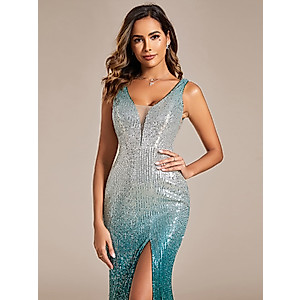 Ever-Pretty Women's Cruise V Neck Backless Sleeveless Mermaid Fall Maxi Graduation Dress Dark Green US16