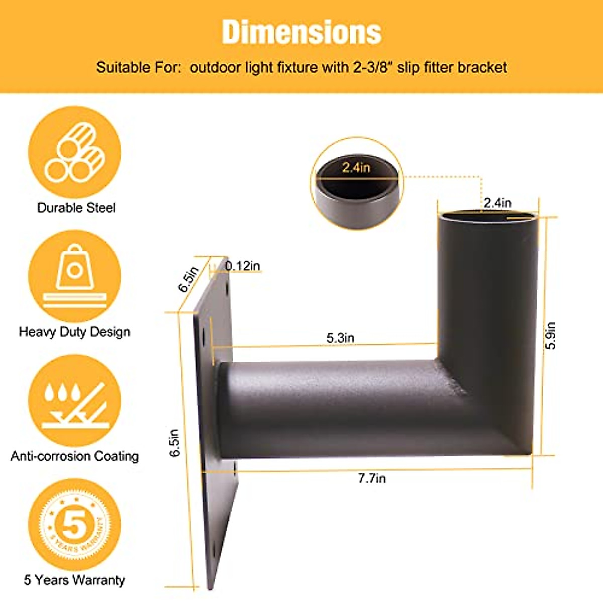 JC-LGL 90 Degree Wall Mount Bracket with 2-3/8in OD Tenon, L Shape Wall Mounted Adapter for Outdoor LED Parking Lot Lights Street Lights Post Top Light, Heavy Duty Steel, Dark Bronze