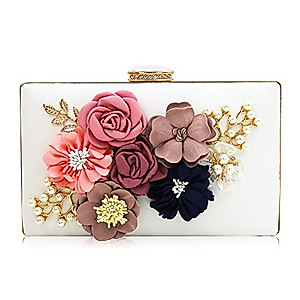 Soaying Women Clutch Purses and Handbags for Women Wedding Prom Party, White