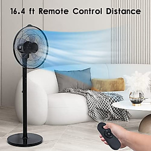 HealSmart 15" Adjustable 12 Levels Speed Pedestal Stand Fan with Remote Control for Indoor, Home, Office and College Dorm Use, 90 Degree Horizontal Oscillating, 9 Hours Timer, Black,2-Pack