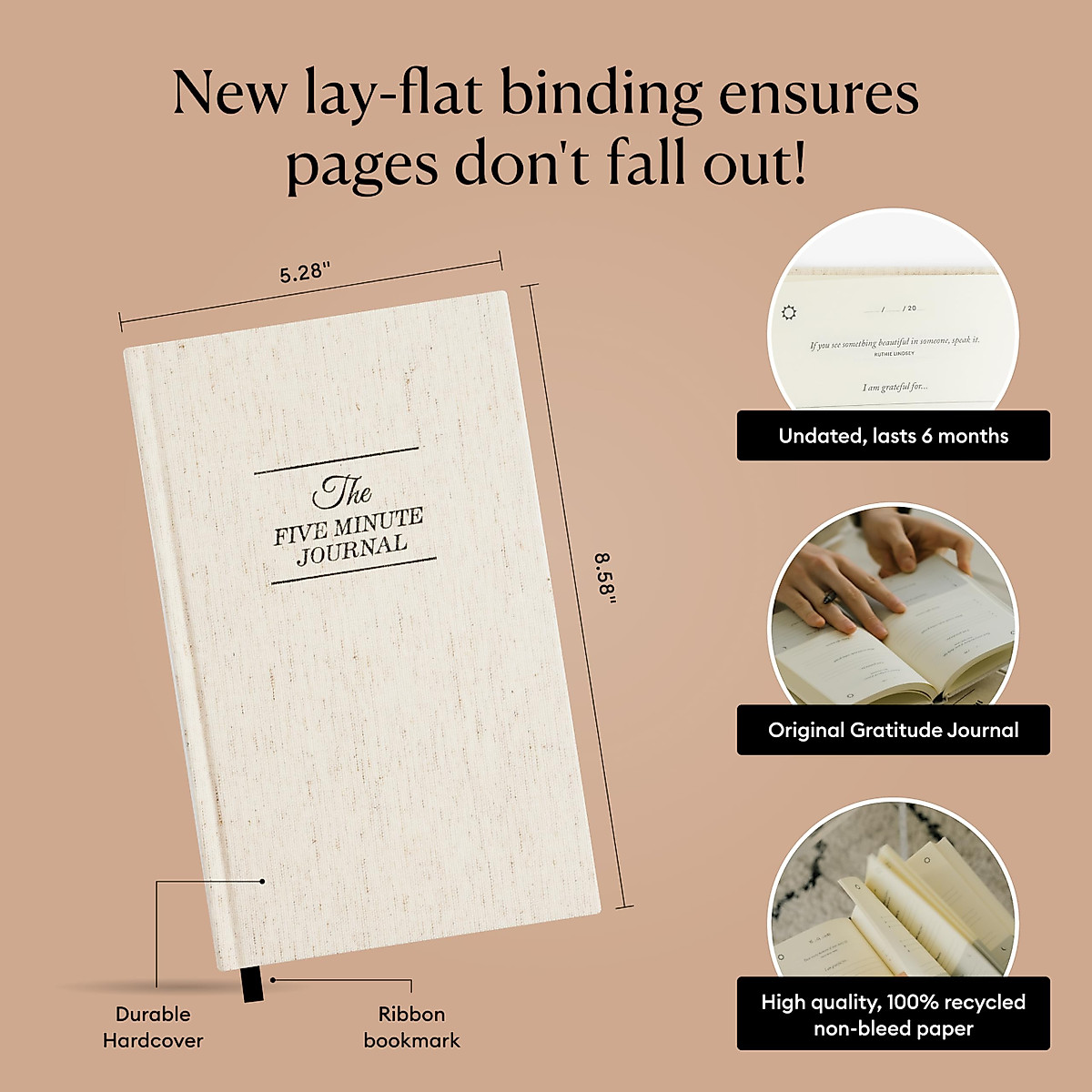 The Five Minute Journal, Original Daily Gratitude Journal, Reflection & Manifestation Journal for Mindfulness, Undated Daily Journal, Plastic-Free, White - Intelligent Change