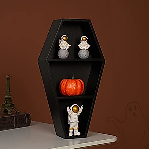 Ytlandy Coffin Bookshelf Halloween Gothic Room Decor Floating Shelves Witchy Crystal Shelf Black Floating Wooden Shelf for Wall or Table Top Coffin Tray Halloween Creepy Goth Home Decor