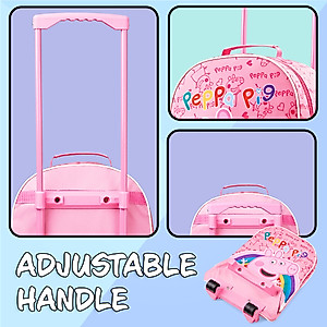 Peppa Pig Kids Suitcase for Girls Foldable Trolley Hand Luggage Bag Carry On Travel Bag with Wheels Cabin Bag Wheeled Bag with Handle Trolley Suitcase for Kids